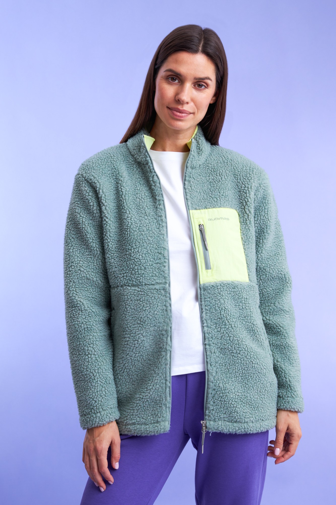 Oversized full-zip sherpa fleece jacket | Audimas