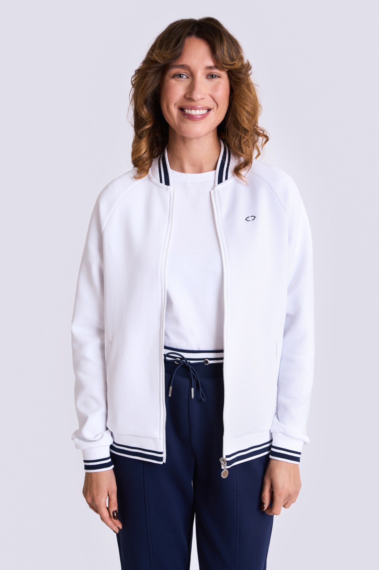 Cotton pique bomber zip-through jacket | Audimas