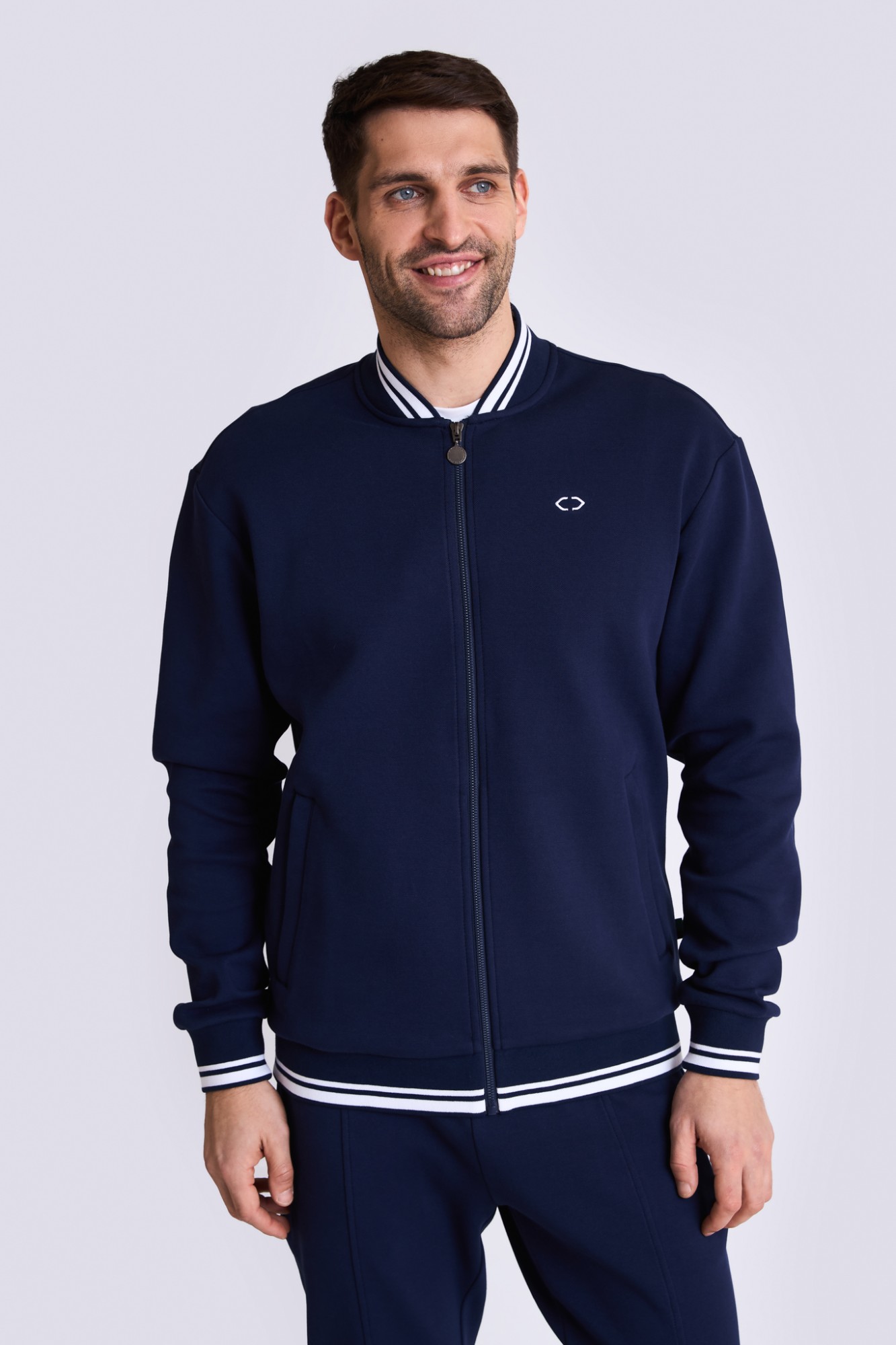 Pique texture bomber zip-through jacket | Audimas